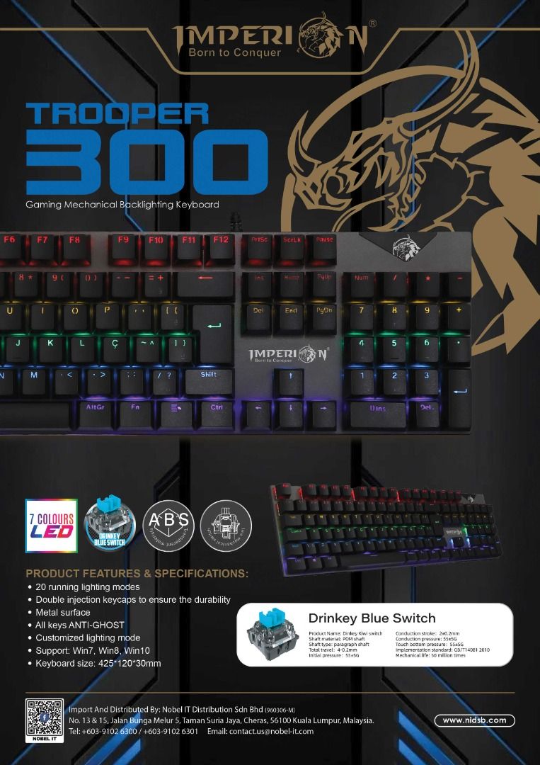 IMPERION TROOPER 300 107 KEY BLUE SWITCH MECHANICAL KEYBOARD, Video ...