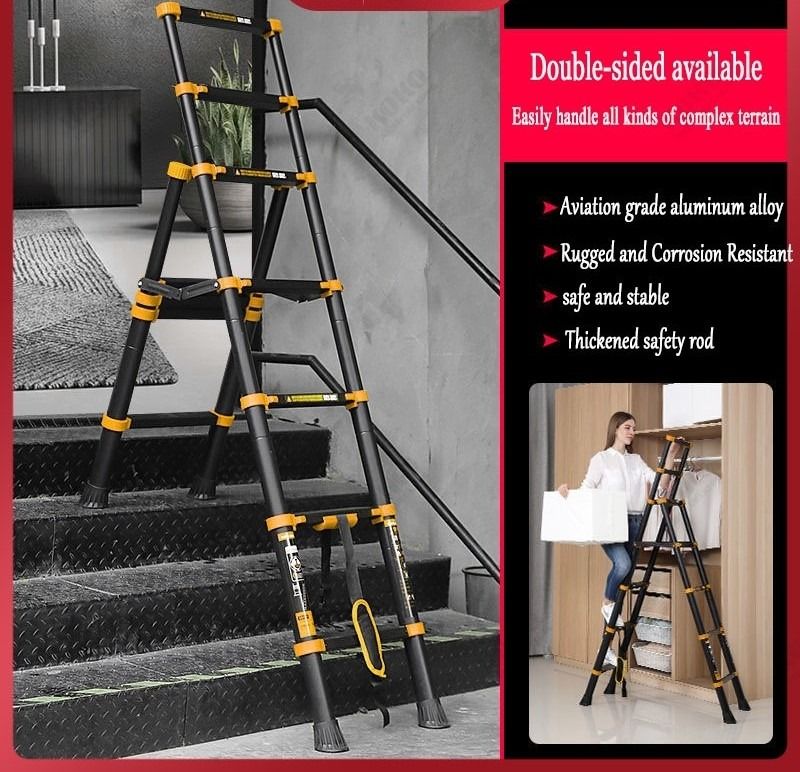 Indoor aluminium alloy telescopic herringbone ladder, Furniture & Home ...