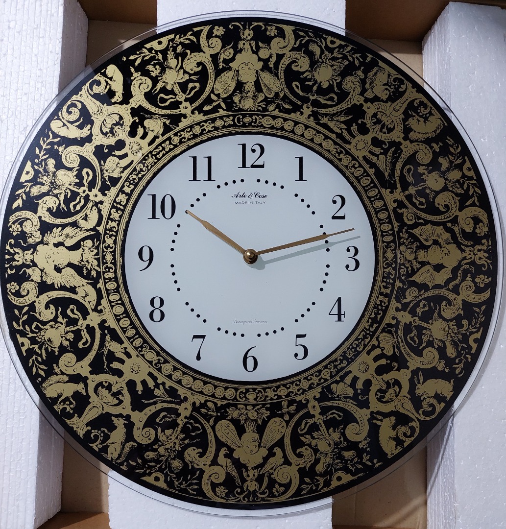 Italian Classic Art Deco Glass Wall Clock, Furniture & Home Living ...