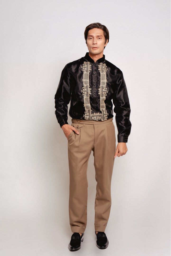 Enrique modern black barong, Men's Fashion, Tops & Sets, Formal Shirts ...