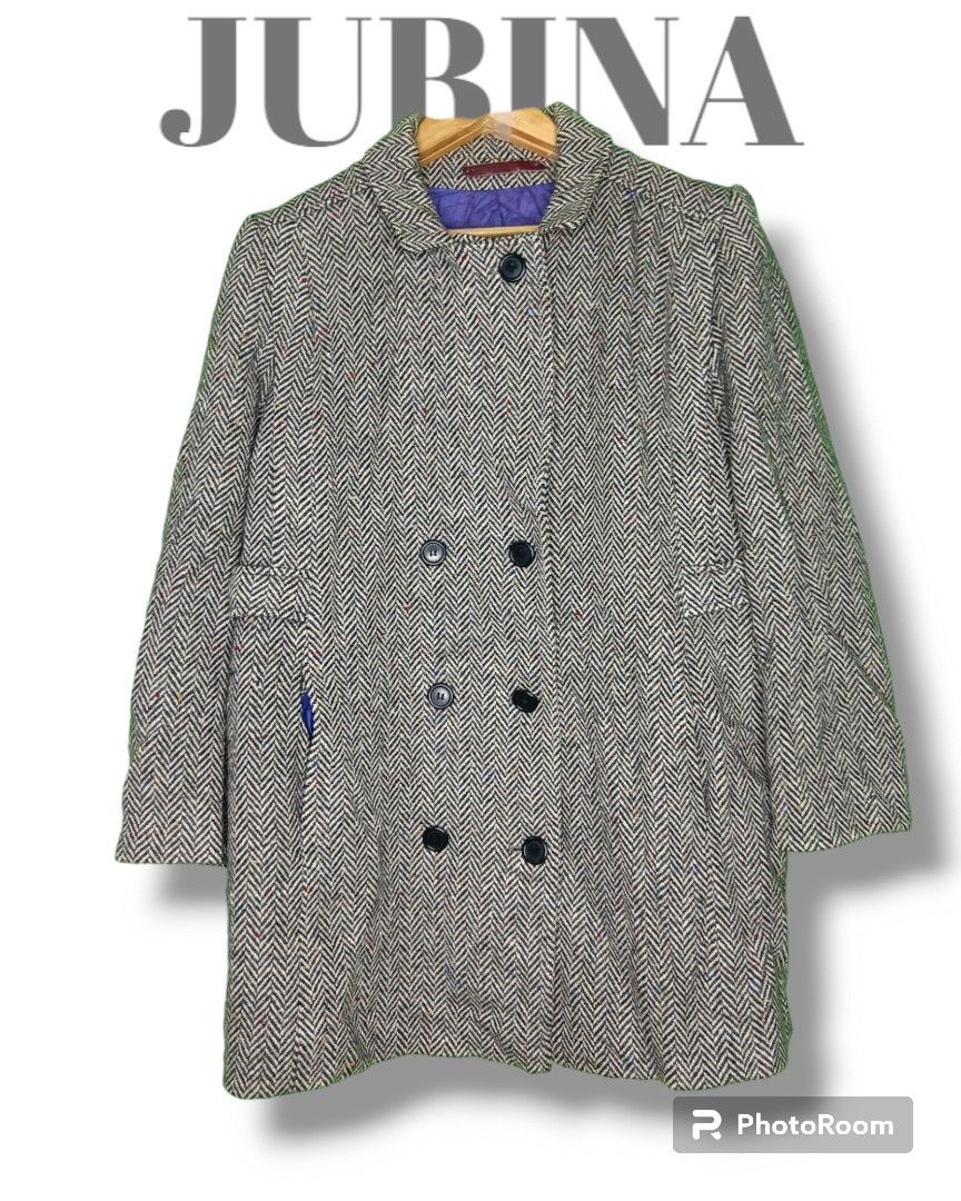 JUBINA ITALIA- HERRINGBONE PATTERN WOOL TRENCH COAT BY JUVINA, Women's ...