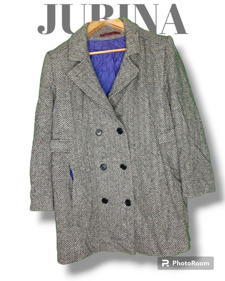 JUBINA ITALIA- HERRINGBONE PATTERN WOOL TRENCH COAT BY JUVINA, Women's ...