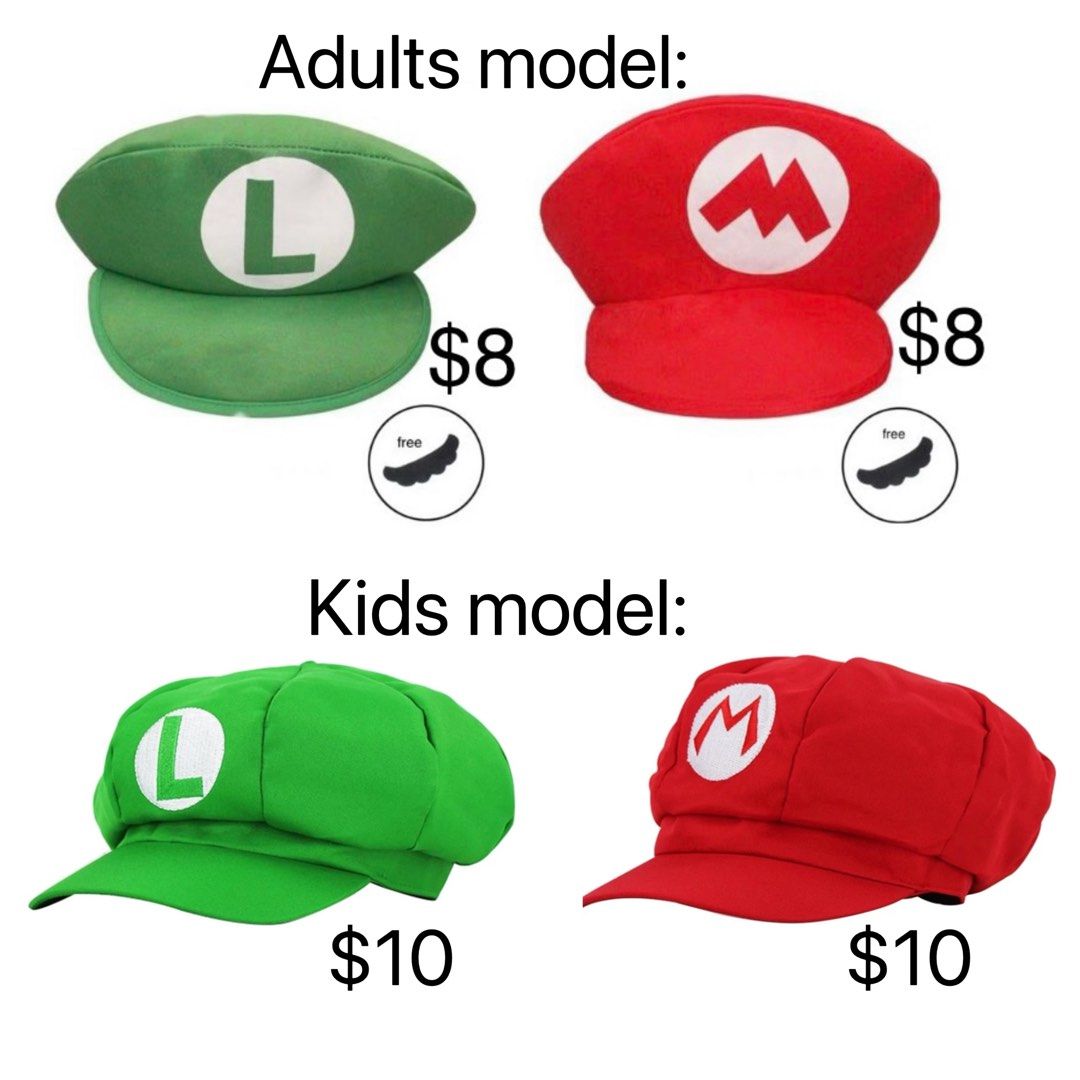 Kids/Adults Unisex Super Mario bros Hat Cosplay Role Play Props ...