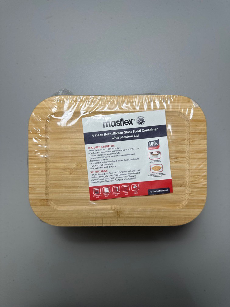 Masflex borosilicate glass food container with bamboo lid, Furniture ...