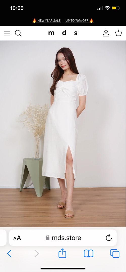 MDs Candra slit midi dress white, Women's Fashion, Dresses & Sets, Dresses on Carousell