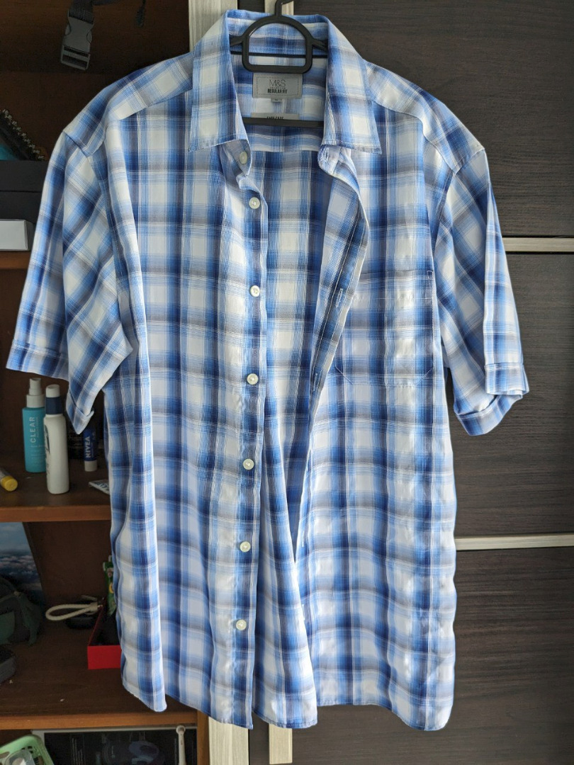 M&S Light blue checkered shirt, Men's Fashion, Tops & Sets, Tshirts & Polo Shirts on Carousell