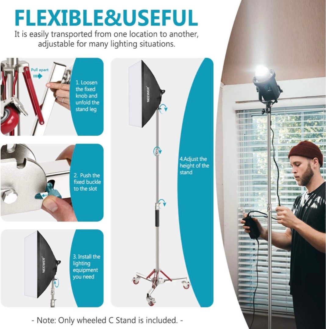 Neewer Pro Stainless Steel C-Stand with Casters (10'), Photography ...