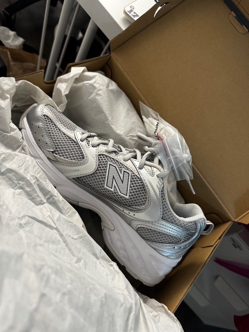 New Balance 530 Sneakers Moonbeam & Silver Metallic, Women's Fashion ...