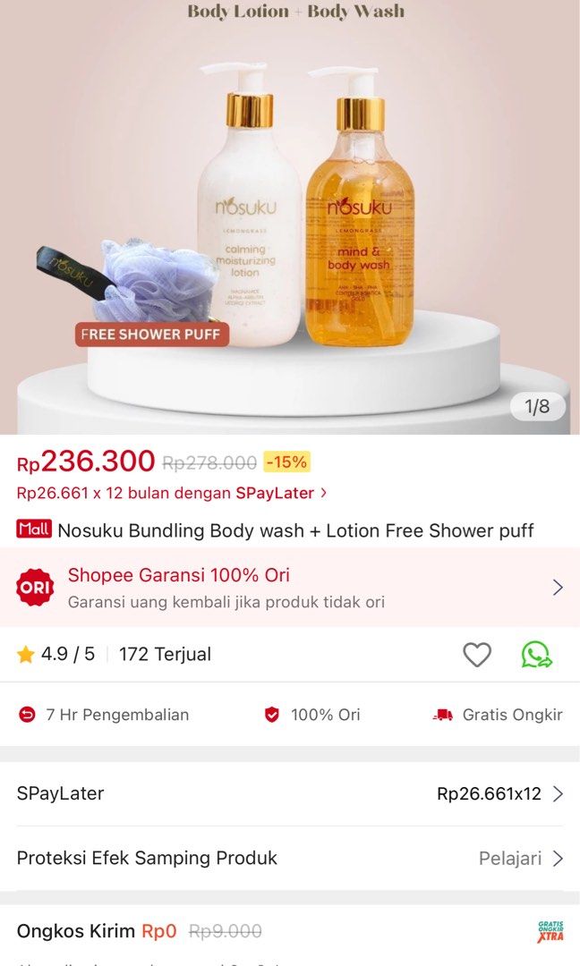 NOSUKU BODY WASH + BODY LOTION, Kesehatan & Kecantikan, Kulit, Sabun ...