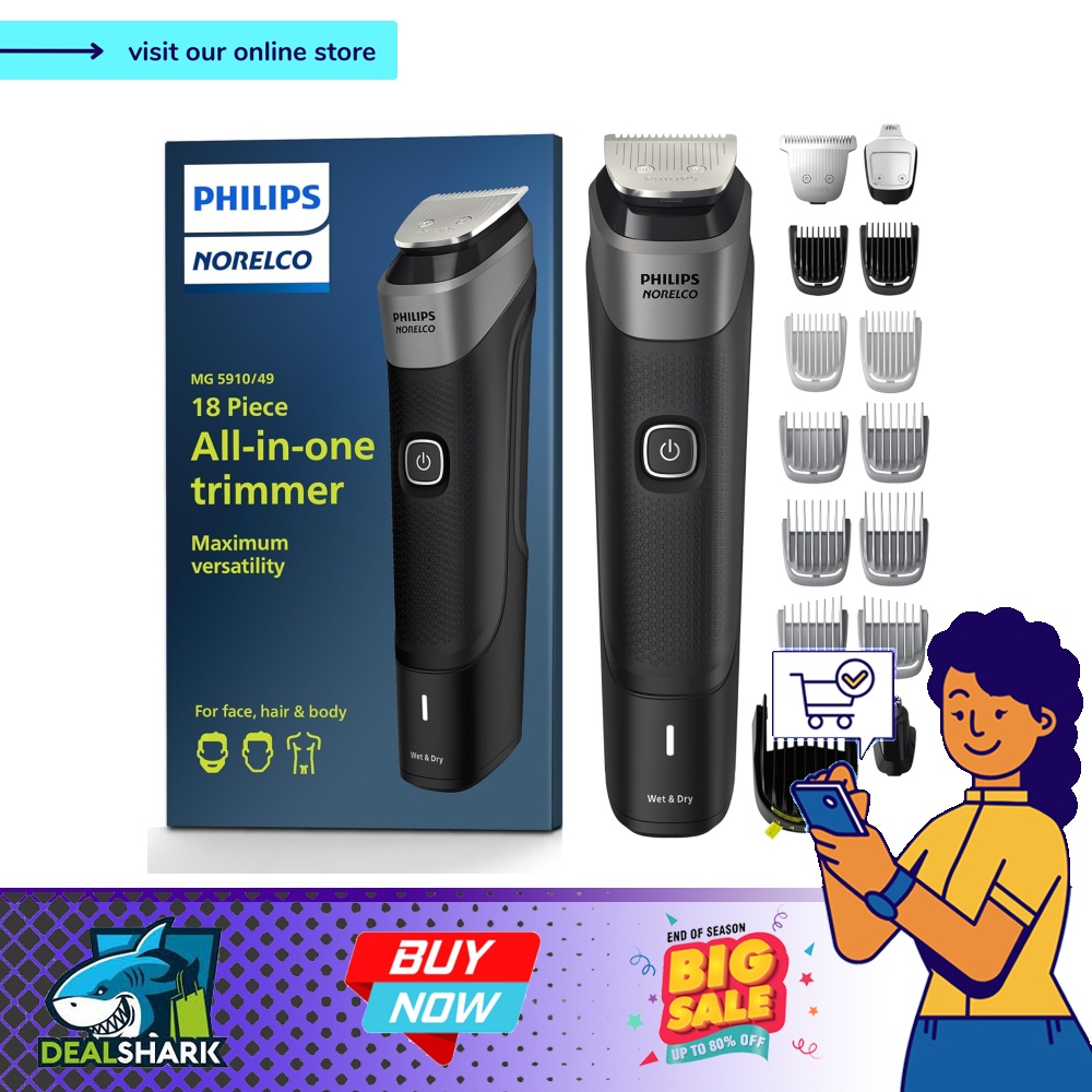 Philips Norelco Multigroom Series 5000 18 Piece, Beard Face, Hair, Body ...