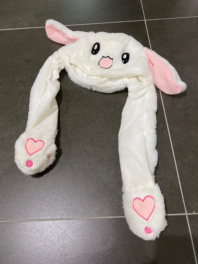 Rabbit Hat Plush Moving Ear Hat Bunny Ear Up and Down Hand Pinching ...