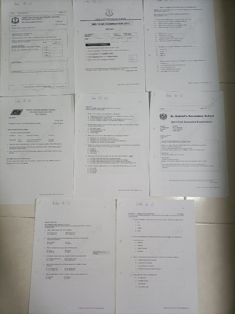 Sec 1 Exam Papers (Geography, Science, English, History), Hobbies ...