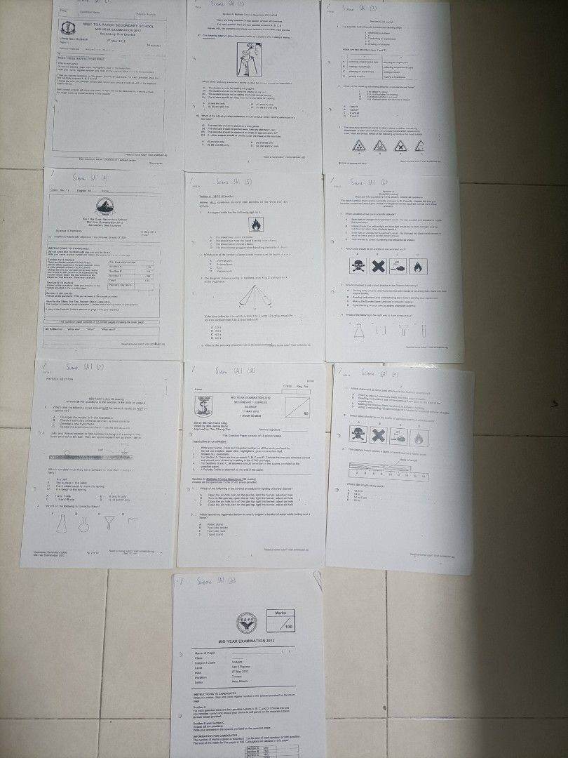 Sec 1 Exam Papers (Geography, Science, English, History), Hobbies ...