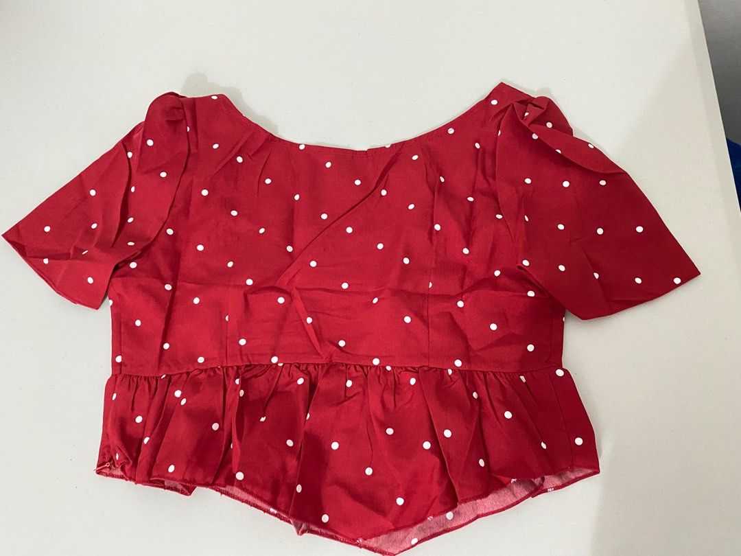 Shein Puff Sleeve Polka Dot Peplum Top Womens Fashion Tops Blouses