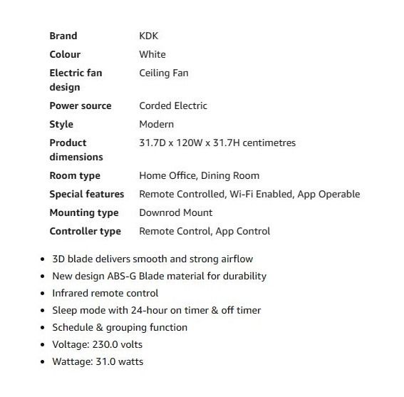 TP-KDK E48HP Wi-Fi and Apps Control DC Ceiling Fan, 120cm, White ...