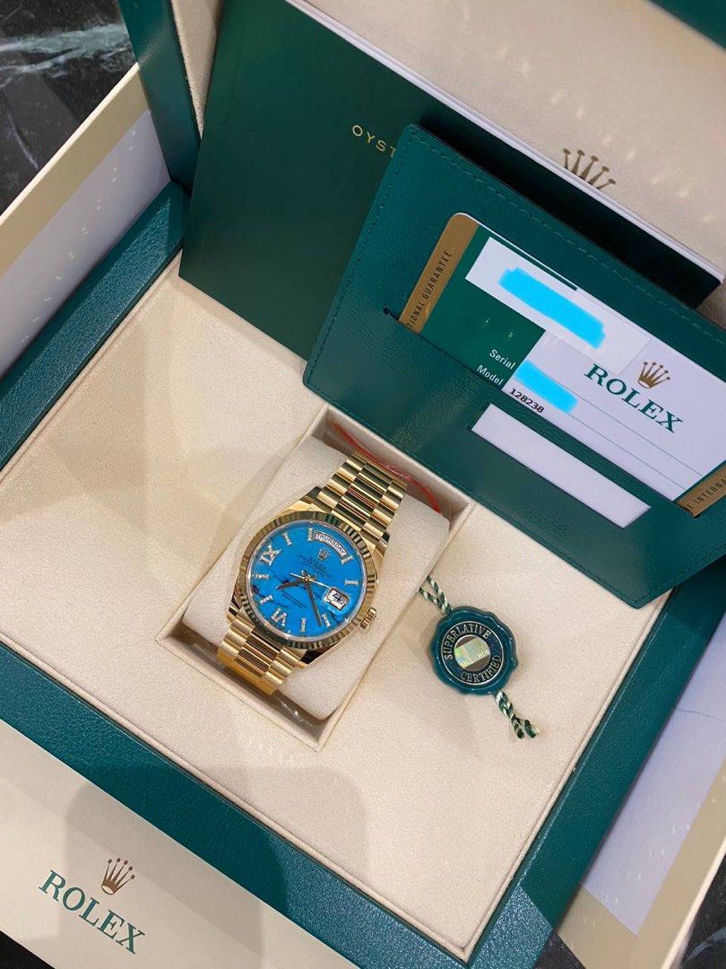 (UNUSED) ROLEX DAY-DATE FULL 18K YELLOW GOLD VERY SHINY TURQUOISE ...