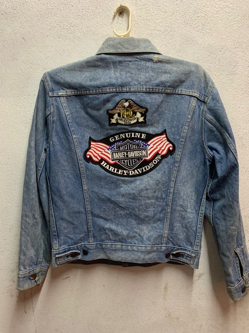 Vintage Levis trucker custom harley davison patches, Men's Fashion ...