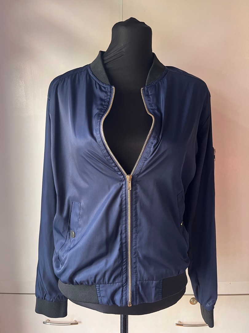 WHATEVER Blue Bomber Jacket, Women's Fashion, Coats, Jackets and ...