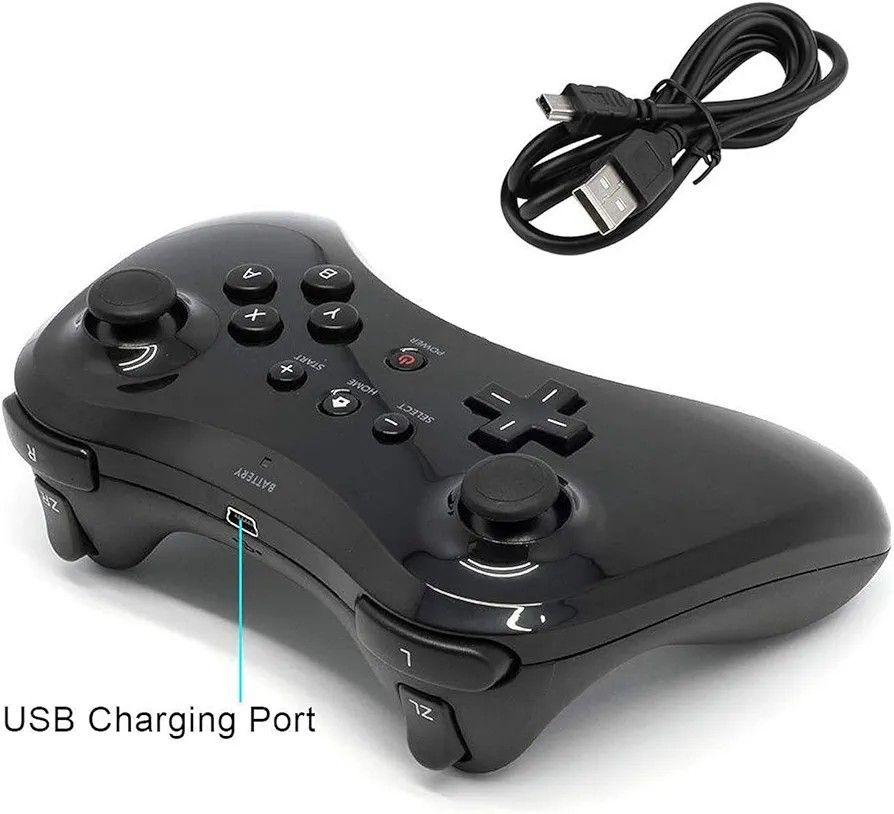 Wii U Pro Controller Gamepad Black Wireless Rechargeable Bluetooth Dual ...