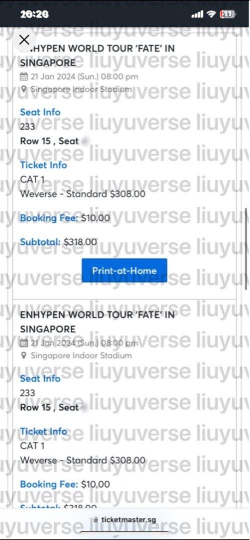WTS ENHYPEN FATE TOUR CONCERT IN SG 3Rd row cat 1 day 2, Tickets ...