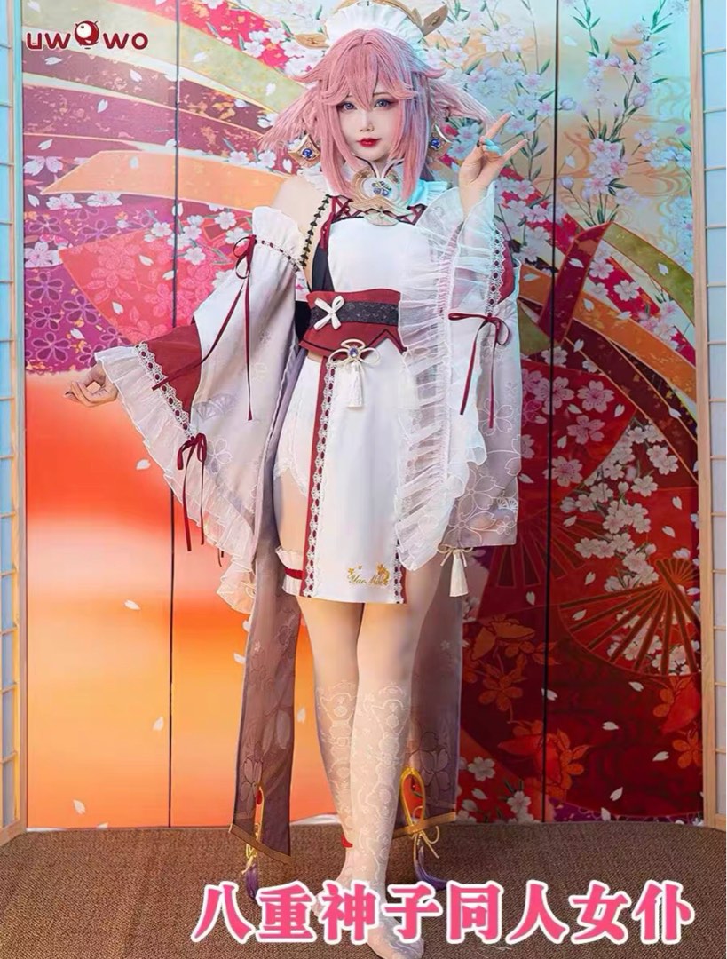 Yae miko maid cosplay uwowo full set genshin impact, Women's Fashion ...