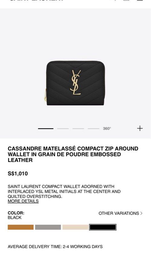 YSL Saint Laurent CASSANDRE MATELASSÉ COMPACT ZIP AROUND WALLET, Luxury ...