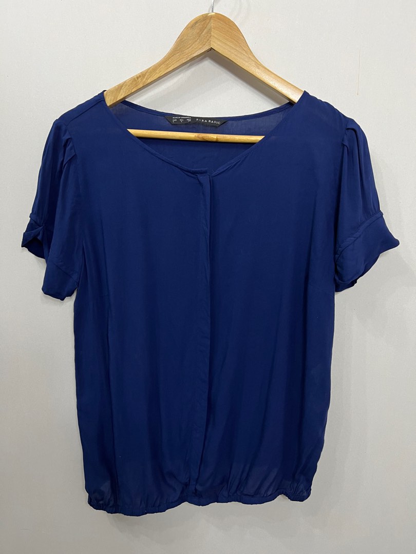 ZARA Navy Blue Top, Women's Fashion, Tops, Blouses on Carousell