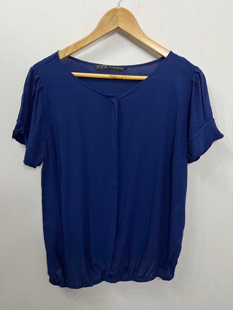 ZARA Navy Blue Top, Women's Fashion, Tops, Blouses on Carousell