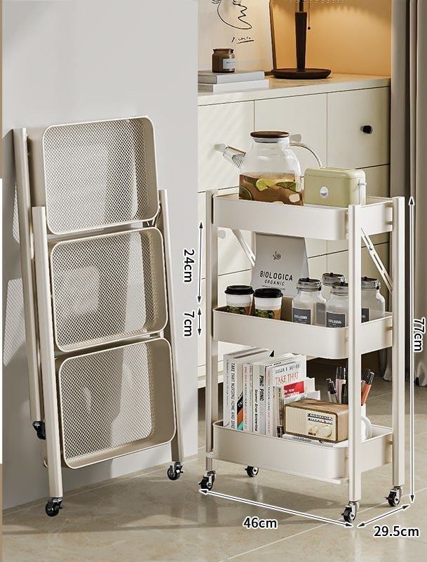 [ Installation Free] Rolling 3 Tier Carbon Steel Organizer Organising ...