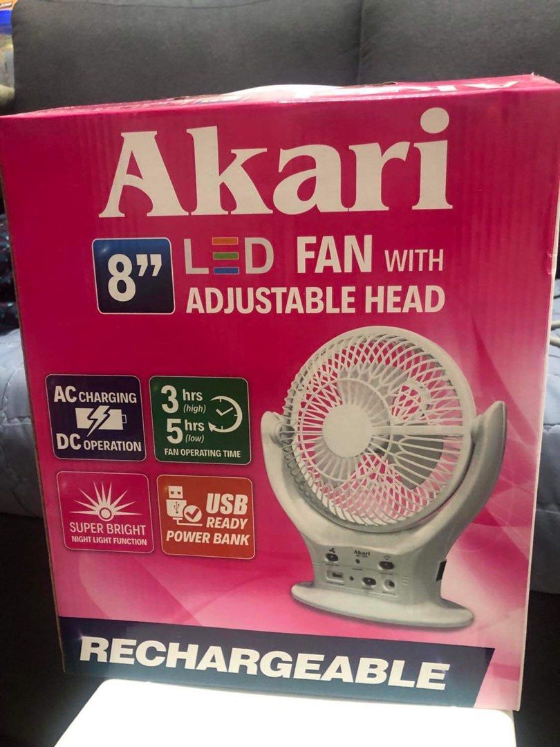 Akari 8" led fan with adjustable head, Furniture & Home Living ...