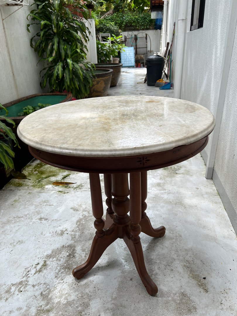Antique Vintage Marble Peranakan Style Table and Chair Set, Furniture ...
