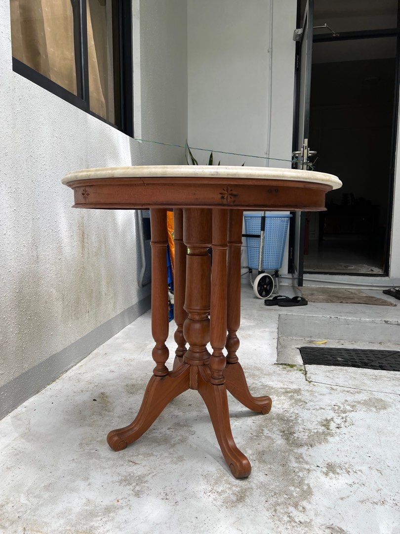 Antique Vintage Marble Peranakan Style Table and Chair Set, Furniture ...