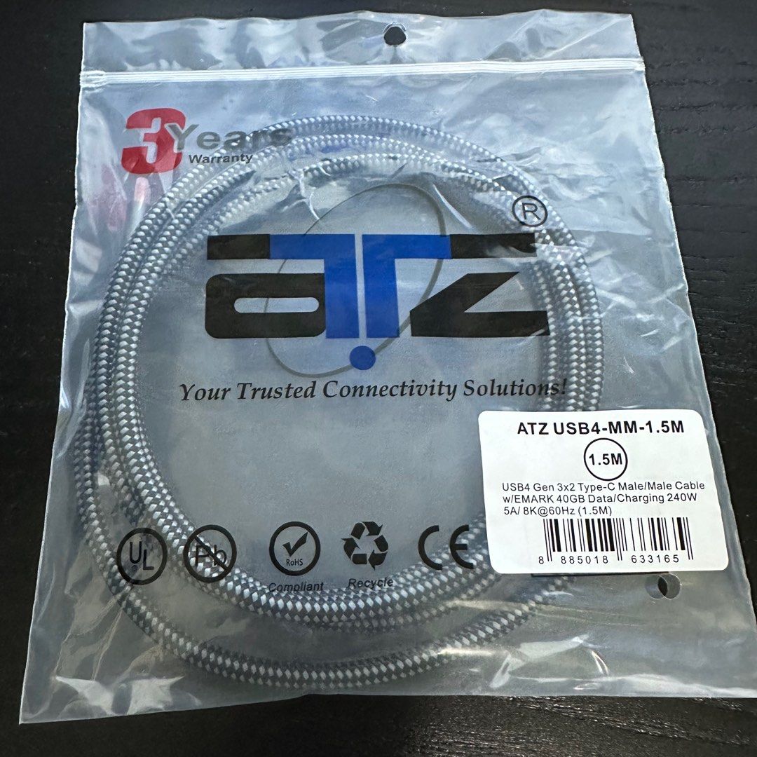 ATZ USB 4 Type-C Gen 3x2/2x2 (1.5m) Thunderbolt 4 Cable, Computers ...