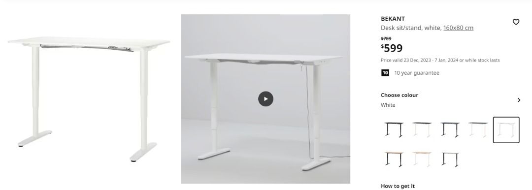 BEKANT Standing Desk sit/stand, white, 120x80 cm (IKEA), Furniture ...