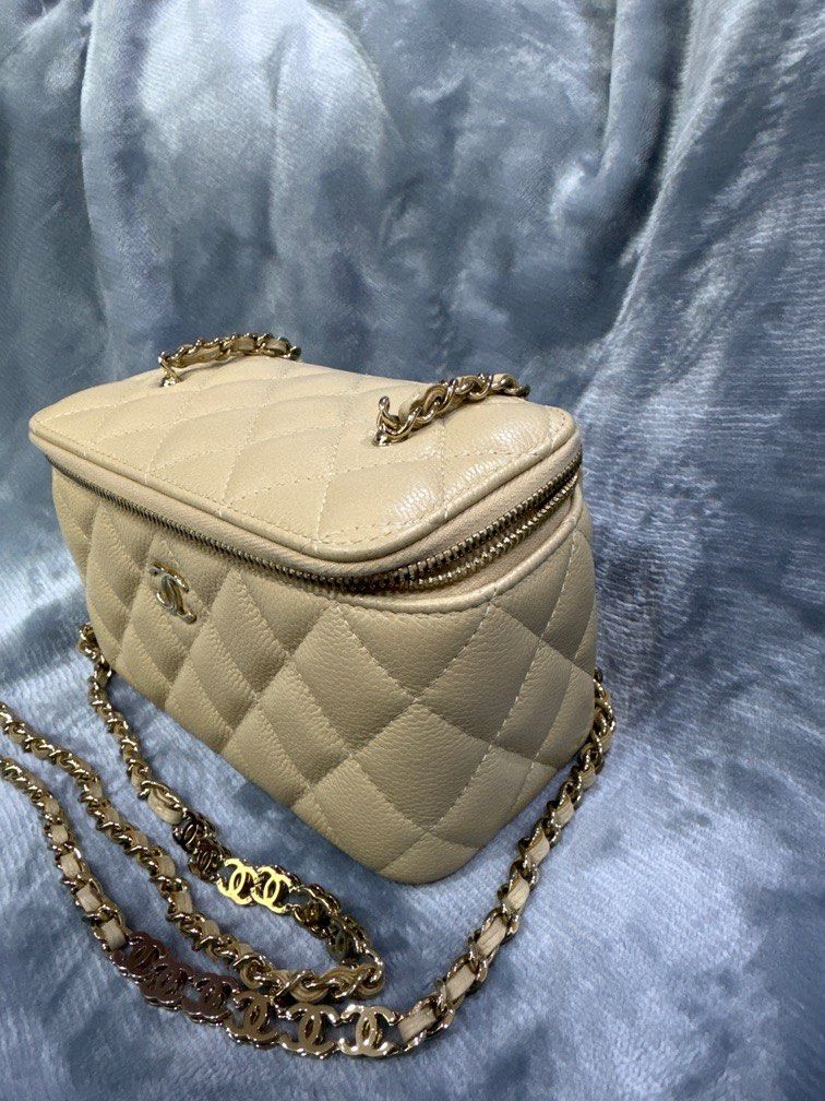Chanel Caviar Mini Vanity Beige CC Logo Chain, Luxury, Bags & Wallets ...