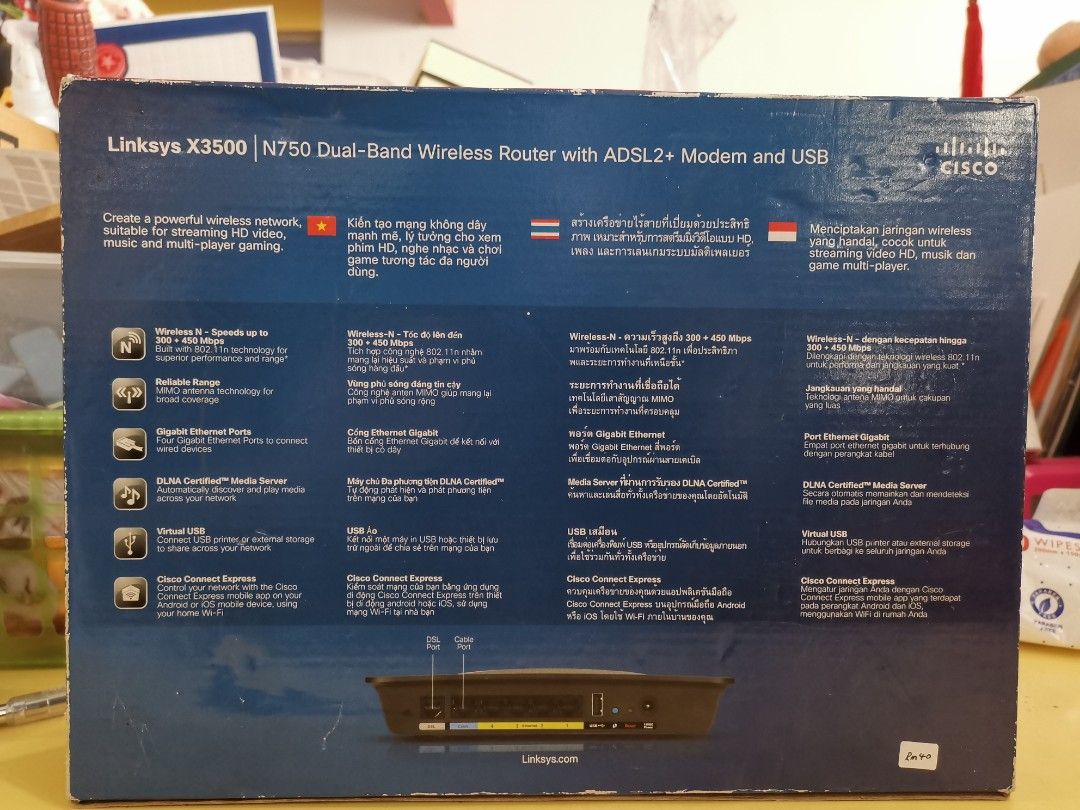 CISCO Linksys X3500 N750 Dual- Band Wireless Router With ADSL2 + Modem ...