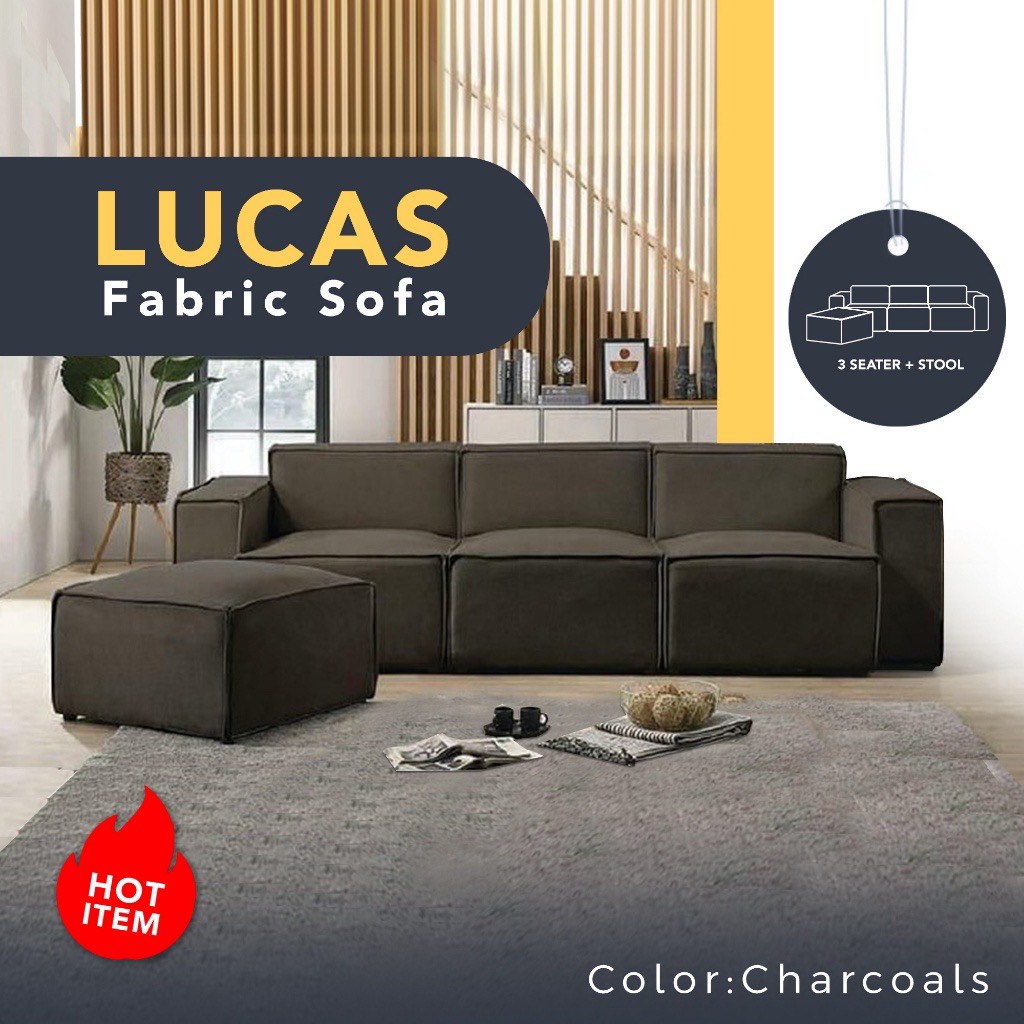 [CNY PROMO] 8.5FT LUCAS 3 SEATER FABRIC MODERN SOFA WITH STOOL / LONG AND BIG SOFA, Furniture ...