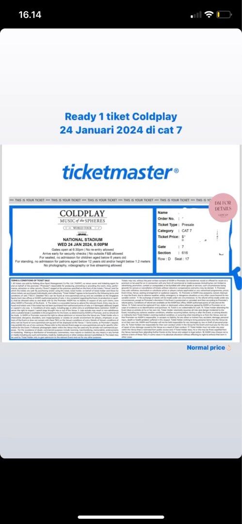 COLDPLAY Concert Ticket, Tickets & Vouchers, Event Tickets on Carousell