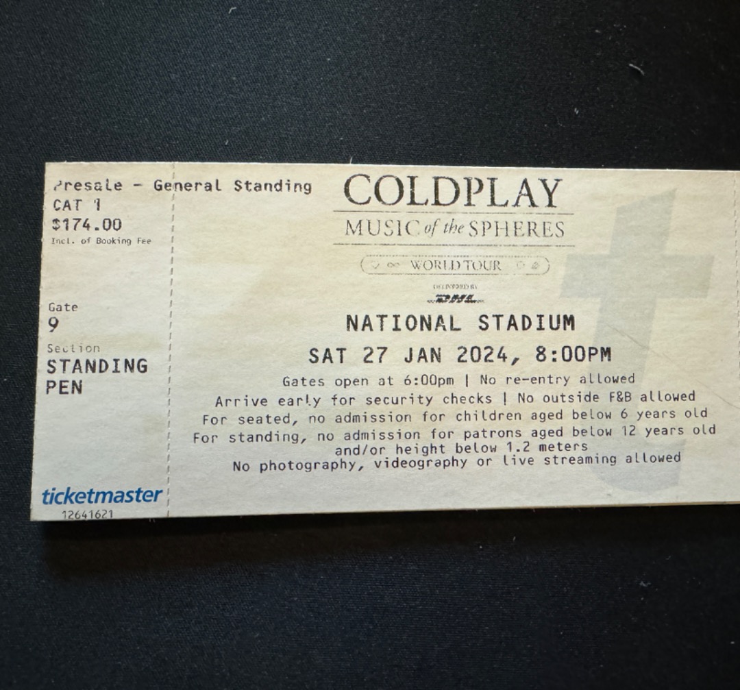 Coldplay Concert Tickets January 27th 2024, Tickets & Vouchers, Event ...