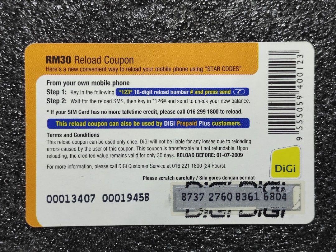 DiGi Prepaid RM30 Limited Edition Used Reload Card, Hobbies & Toys ...