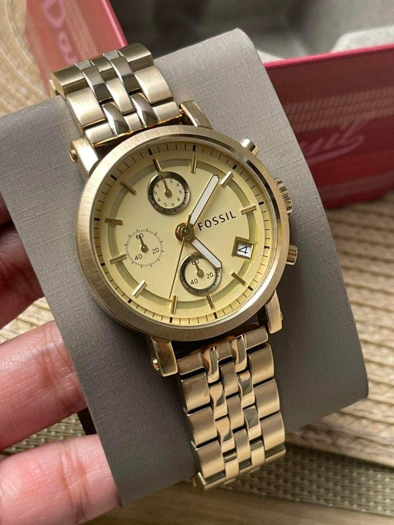 Fossil Boyfriend Chronograph Gold Dial Gold-tone Ladies Watch ES2197 ...