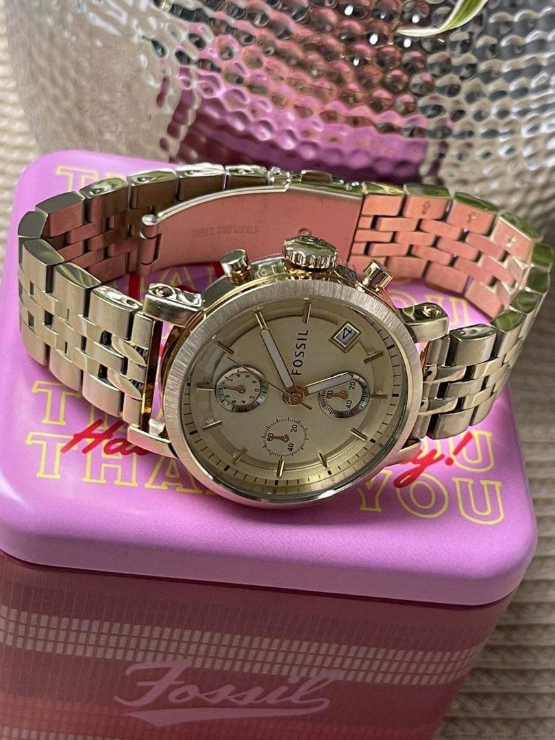 Fossil Boyfriend Chronograph Gold Dial Gold-tone Ladies Watch ES2197 ...