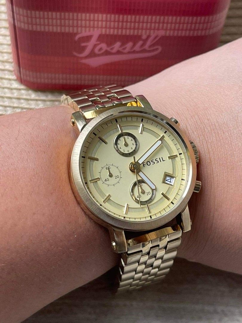 Fossil Boyfriend Chronograph Gold Dial Gold-tone Ladies Watch ES2197 ...