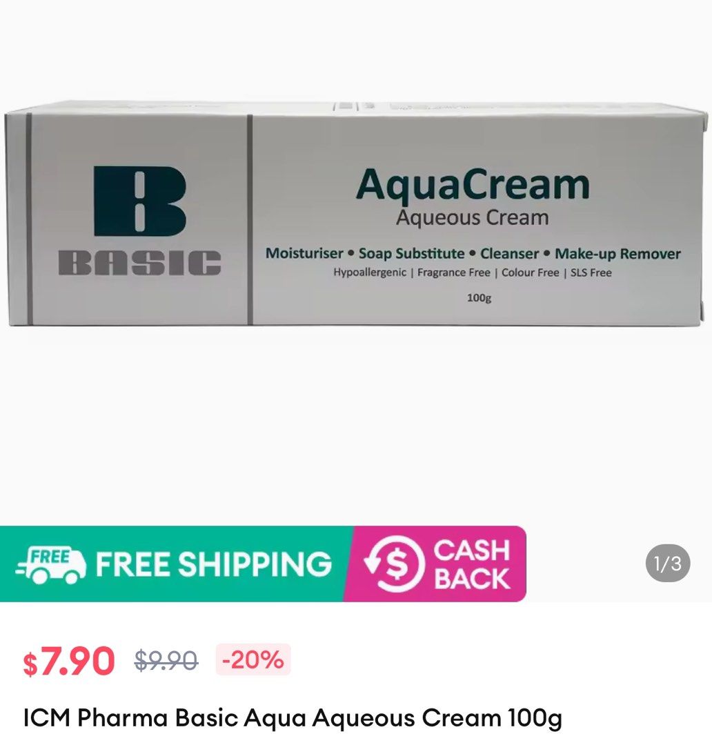 ICM Pharma Basic Aqua Cream Aqueous Cream 100g, Health & Nutrition ...
