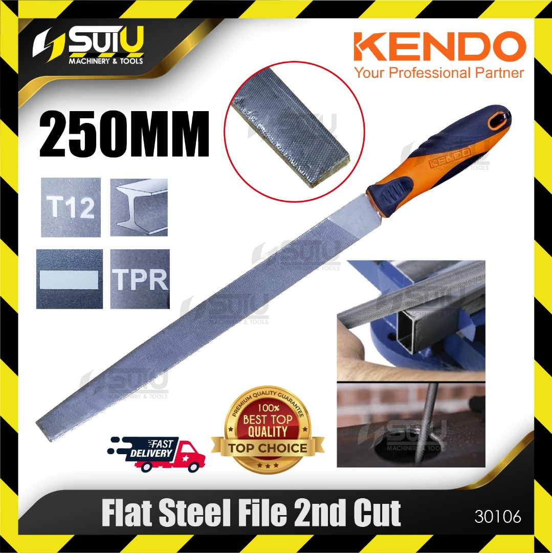 KENDO 30106 250MM Flat Steel File 2nd Cut, Furniture & Home Living, Home Improvement ...