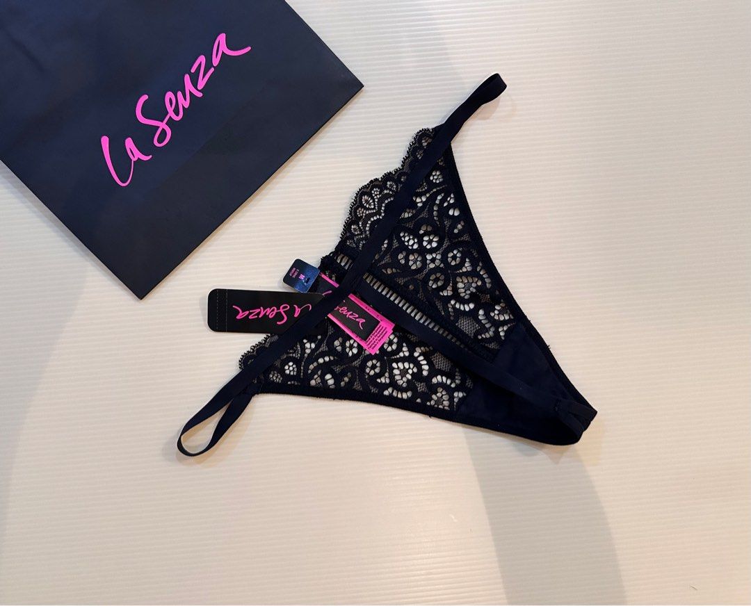 La Senza Black Lace G-String Panty, Women's Fashion, New Undergarments ...