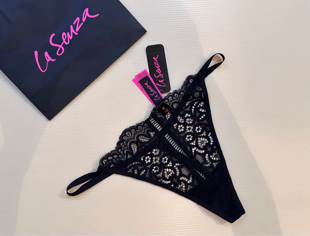 La Senza Black Lace G-String Panty, Women's Fashion, New Undergarments ...