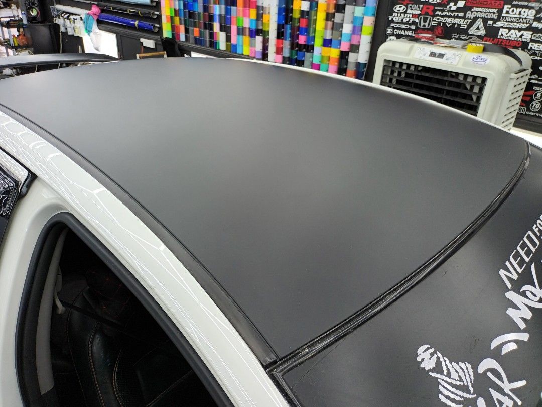 Matte black roof wrapping, Car Accessories, Accessories on Carousell