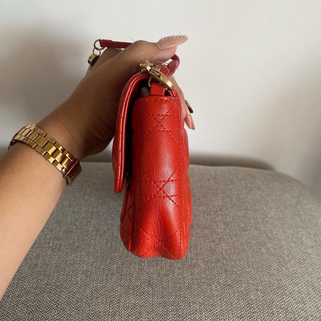 Miss Dior Orange Lambskin Cannage Promenade (with Entrupy Certificate ...