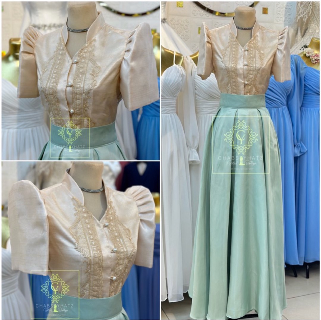 Modern Filipiniana in Sage Green Skirt, Women's Fashion, Dresses & Sets ...